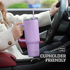 O'JAY Insulated 40oz Tumbler with Handle and Straw Lid - 100% Leak-Proof - Cupholder Friendly Travel Mug - Stainless Steel Insulated Tumbler with Lid and Straw - (Pure Lavender)