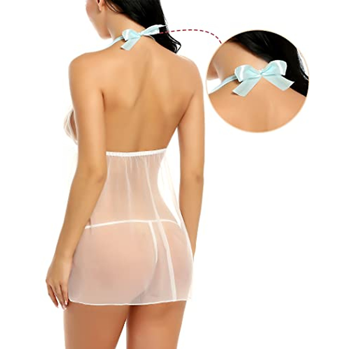 Avidlove Lingerie Mesh Babydoll Halter Chemise Sheer Sleepwear V Neck Negligee Nightwear