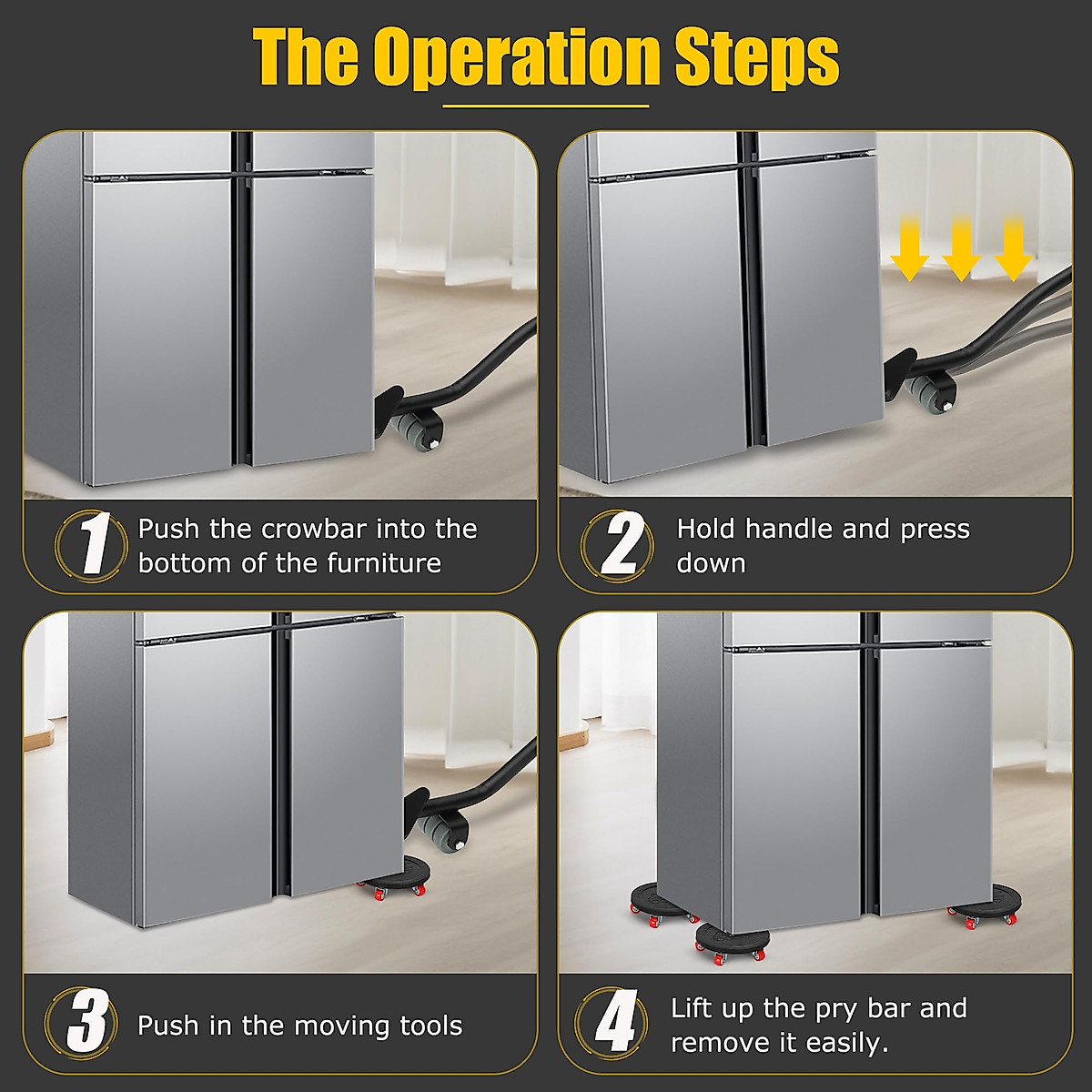 Lunarlipes Upgraded 6 Wheel Heavy Duty Furniture Movers, Moving Dolly Lifter Tool Set, 360 Swivel Silent Wheels, 1600 Lbs.Capacity, for Heavy Furniture Such as Refrigerators, Closets