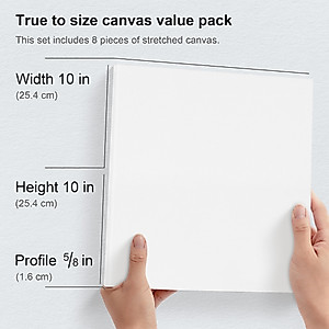 PHOENIX Stretched Canvas for Painting 10x10 Inch/8 Value Pack, 8 Oz Triple Primed 5/8 Inch Profile 100% Cotton White Blank Canvas, Square Framed Canvas for Oil Acrylic & Pouring Art