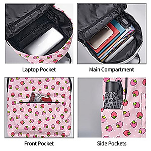 FeHuew 16 inch backpack Pink Strawberry Laptop Backpack Full Print School Bookbag Shoulder Bag for Travel Daypack