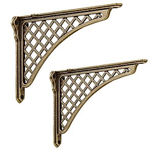 2 Pack Heavy Duty Cast Iron Victorian Shelf Bracket, 7.8 Inches Antique Brass Baroque L-Shaped Shelf Brackets, DIY Projects, Hardware Included