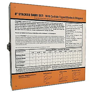FOXBC 8" Carbide Stacking Dado Blade Set for SawStop, Jet, Dewalt, Bosch Saw - 14 Pieces