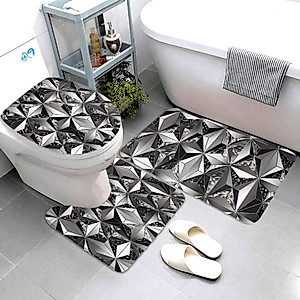 Dwrepo 3 Piece Bathroom Rug Flannel Absorbent Non-Slip Bath Mat Diamond Pattern Print Washable Floor Mat Ultra Soft U-Shaped Contour Mat for Toilet Lid Cover Bathroom Bedroom Tub 31.5 X 20 in