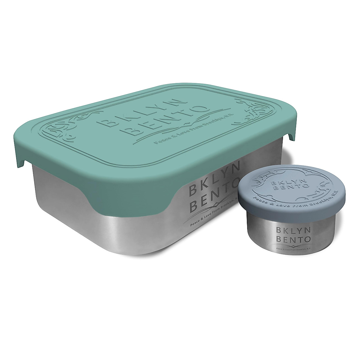 Stainless Steel Food Container & Condiment Holder | Leak Proof Silicone Lid | Metal Lunch Box | Bento Box | Portion Control Snacks Dressings [2 PCS Set/Green]