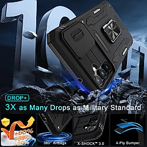 DEERLAMN Case for Samsung Galaxy A54 5G with Slide Camera Cover+Screen Protector(1 Pack),Rotated Ring Kickstand Military Grade Shockproof Protective Cover-Black