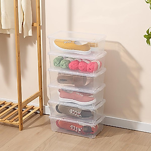 Naivees Shoe Storage Box Clear Plastic Stackable Storage box with Lid Durable Closet Containers for Shoes, Crafts and Art Supplies (12 Pack-6Qt)