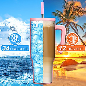 40 oz Tumbler with Handle and Straw, Leak-proof Lid | Stainless Steel Vacuum Insulated Coffee Travel Mug | Reusable Water Bottle Iced Cup | Keeps Cold for 34Hrs, Dishwasher Safe, BPA Free