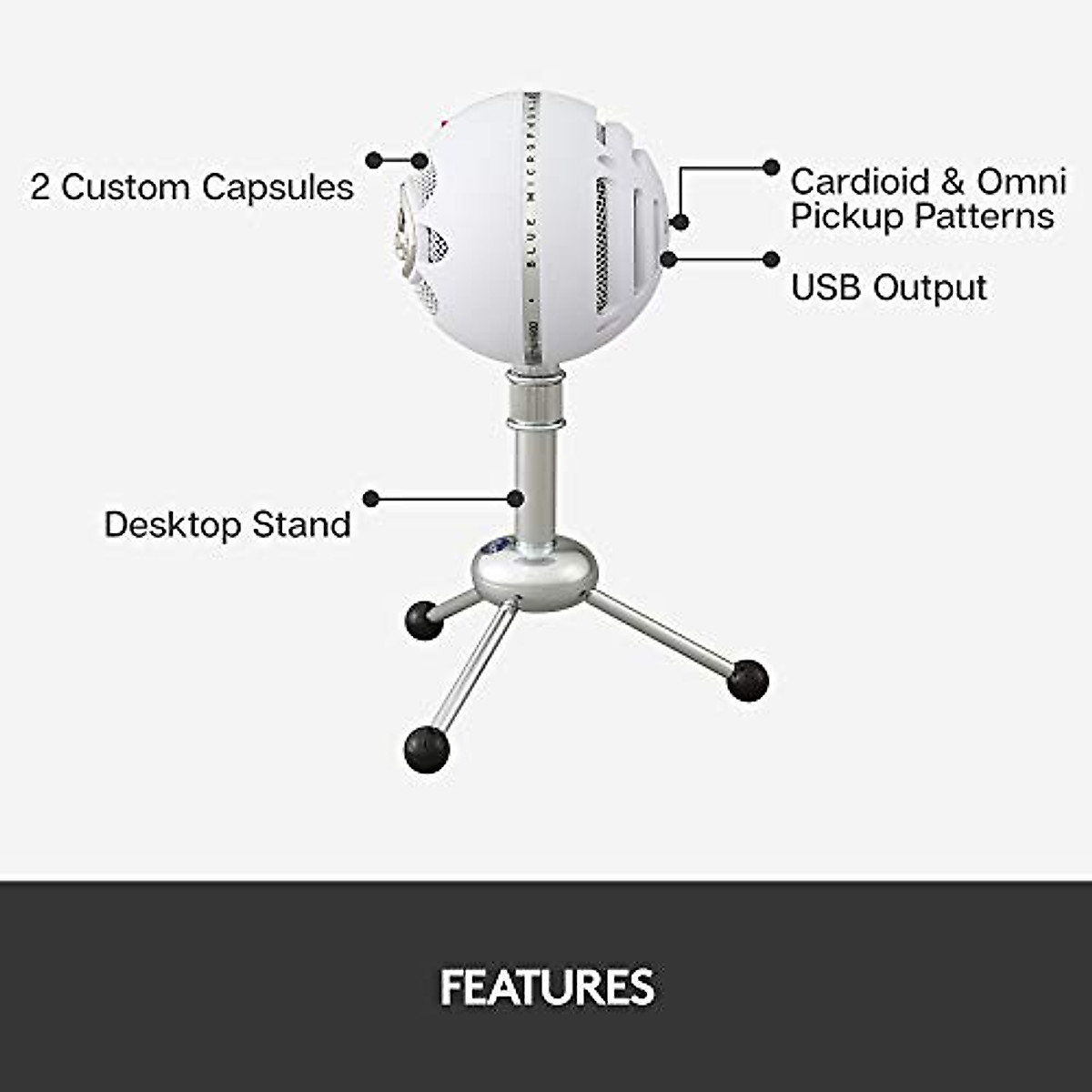 Logitech for Creators Blue Snowball iCE USB Microphone for Gaming, Streaming, Podcasting, Twitch, YouTube, Discord, Recording for PC and Mac, Plug & Play-Black