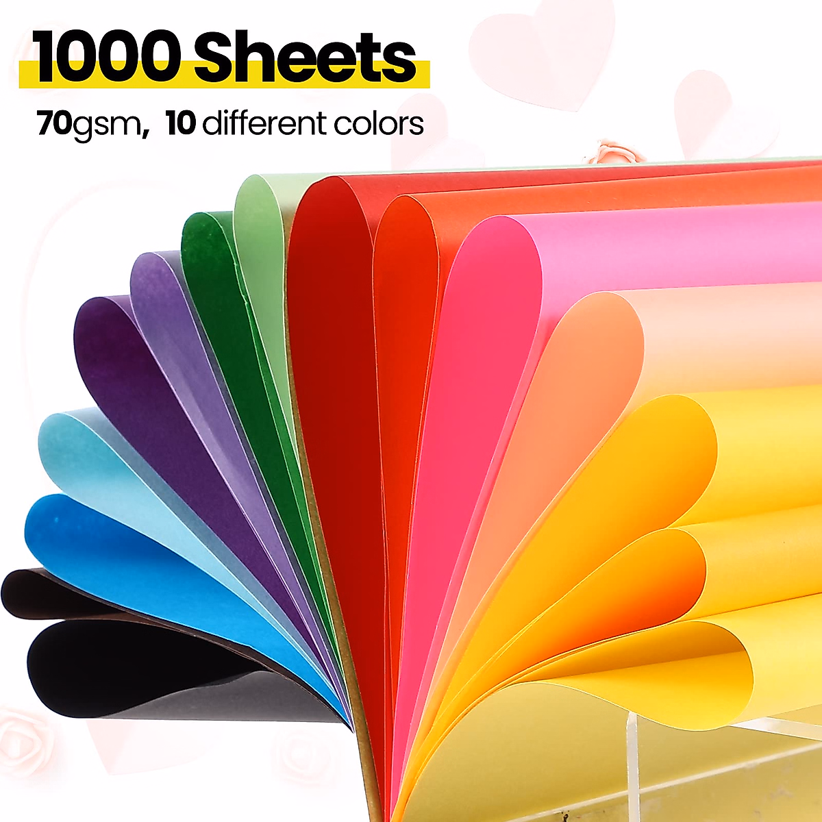 Sherr 1000 Sheets Construction Paper Bulk 12 x 9'' and 12 x 18'' Colored Printer Paper 70gsm Card Stock Craft Paper for Kids DIY Scrapbook Paint Office Printing Poster, 10 Colors