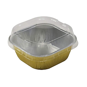 KitchenDance 4 Inch Baking Pan with Snap-On Lid - 8 oz. Square Colored Aluminum Pan - Oven, Freezer, Microwave Safe - Ideal for Catering, Restaurants, Bakeries, Home Kitchens - A6 (500, Gold)