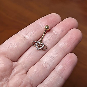 Body Candy Womens 14G PVD Steel Navel Ring Piercing Rosy Clear Accent Infinity Heart Belly Button Ring