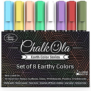 Chalkola 8 Pastel Liquid Chalk Markers for Chalkboard Signs, Blackboard, Window, Labels, Bistro, Glass, Car - Washable Wet Wipe Ink Chalk Board Markers, 6mm Reversible Tip Erasable Liquid Chalk Pens