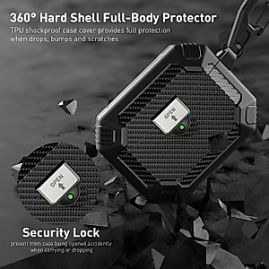 Winproo Armor Airpods Pro Case Cover with Lock Clip, Military Hard Shell Full-Body Shockproof Protective Case Skin with Keychain for Airpods Pro (Black)
