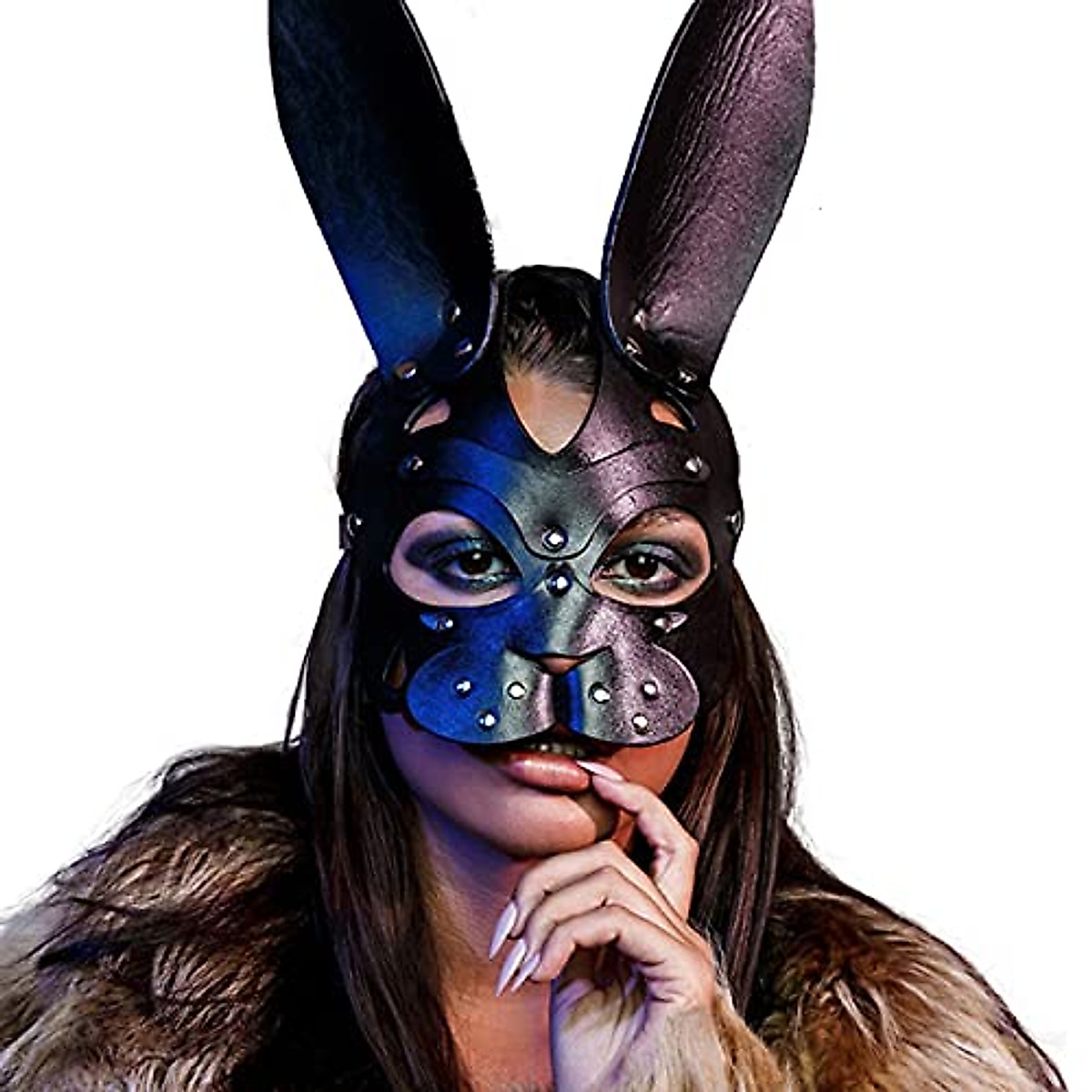 Mumbobyswim Women Leather Masks Bunny Mask Leather Cat Rabbit Mask Masquerade Party Mask Half Face Mask for Cosplay Halloween Easter Costume Props Accessory (EM-031)