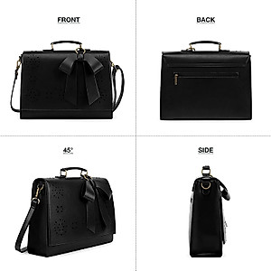 ECOSUSI Briefcase for Women Laptop Bag for Work Briefcase Crossbody Messenger Bags Vegan Leather Satchel Purse Fit 14 Inches Laptop, Black