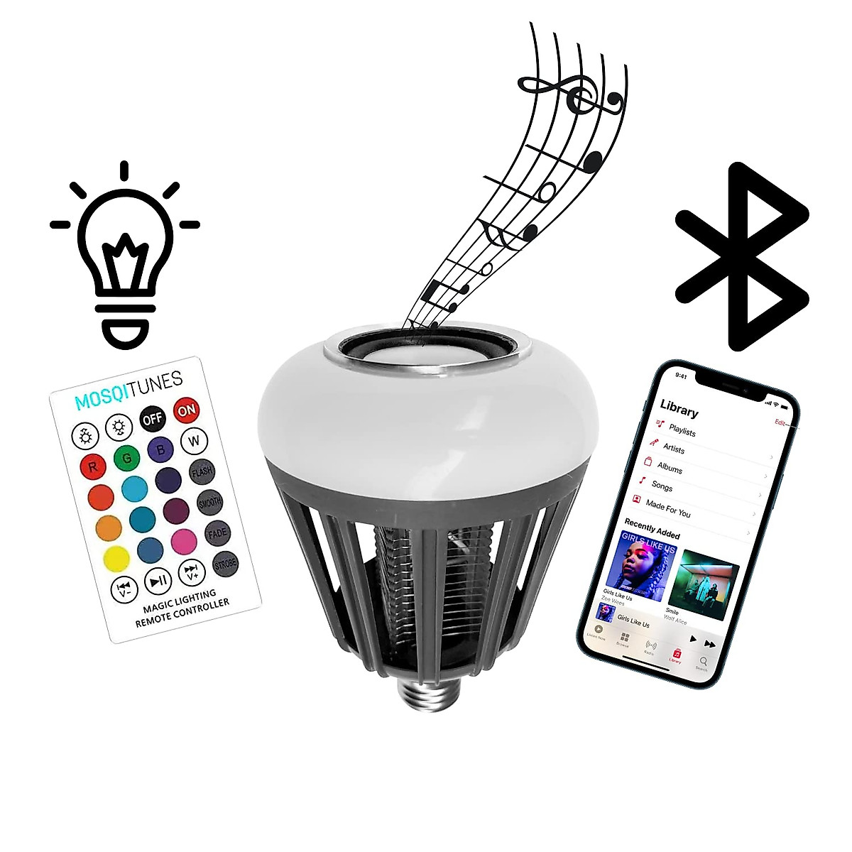 MOSQITUNES Outdoor Bug Zapper, LED Light Indoor Repellant Bluetooth Speaker with Light, Electric Mosquito Zapper lamp Outdoor Electric Fly Mosquito lamp Bug Light Bug Light Satisfying LED