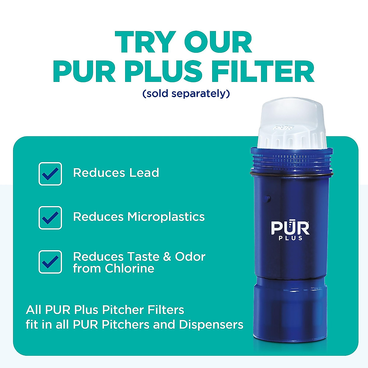 PUR Water Pitcher Filtration System, 7 Cup, Clear/Blue