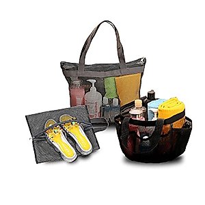 XZJMY 3 Piece Mesh Shower Caddy Tote,Quick Dry Hanging Toiletry Bag/Shoe Bag/Tote Bag Mesh Shower Caddy Basket for Beach,Swimming,College Dorm, Bathroom, Gym, Travel