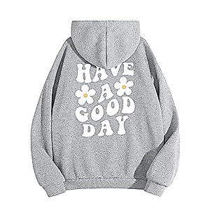 Cioatin Women’s Y2K Slogan Letter Graphic Oversized Aesthetic Hoodie Drop Shoulder Fleece Hooded Sweatshirt Pullover Light Grey