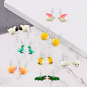 GBAHFY 8 Pairs Creative Funny Cow Bee Drop Dangle Earrings Cute Sweet Cartoon Resin Animal Earrings for Women Fashion Jewelry for Women Gifts Set (8 Piars)