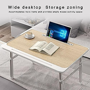 GEIRONV Movable Computer Desk, Bedroom Reading Learning Small Table with Drawers and Bookshelf Adjustable Multifunctional Folding Table (Color : White, Size : 60x40CM)