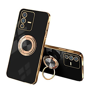 Compatible with vivo V23 Case Silicone Shockproof vivo V23 Phone Cases for Women Anti-Scratch Cute TPU Protective Case with Ring (vivo V23, Black)