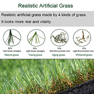 Fas Home Artificial Grass Turf 4FTX6FT(24 Square FT), 1.38" Pile Height Realistic Synthetic Grass, Drainage Holes Indoor Outdoor Pet Faux Grass Astro Rug Carpet for Garden Backyard Patio Balcony