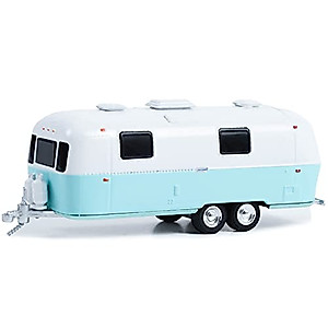 1971 Airstream Double-Axle Land Yacht Safari Custom White and Seafoam Green Hitched Homes Series 13 1/64 Diecast Model by Greenlight 34130 D