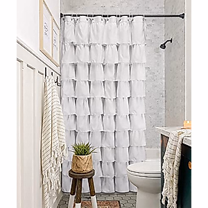Volens White Shower Curtain Fabric/Ruffle for Bathroom,70in Long
