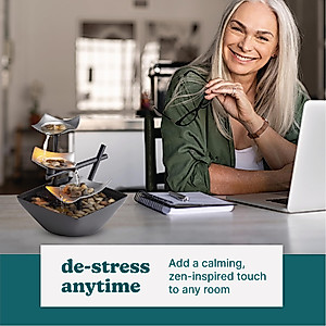 HoMedics Indoor 3-Tier Relaxation Tabletop Fountain, Automatic Pump with Power Switch, Extra Deep Basin with Natural River Rocks and Reflective Lighting Feature, EnviraScape Silver Springs