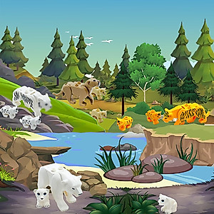 MIUTRUE 12pcs Animals Mini Figures Friends Sets with Baby Building Block Farm Zoo Animals Toy for Boys Girls 6-7-8-9-10-11-12 Kits Tiger Leopard Bear