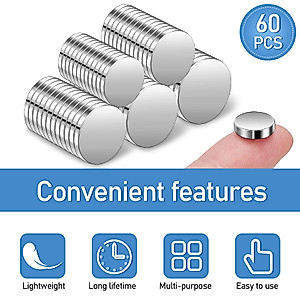 60Pcs Small Magnets,5 Different Size Round Magnets,Neodymium Magnets,Mini Strong Magnet,Rare Earth Magnets for Crafts,Multi-Use Circle Round Magnets for Refrigerator Office Whiteboard School