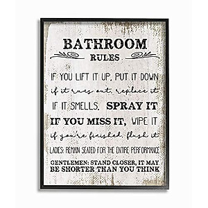 Stupell Industries Bathroom Rules Funny Word Wood Textured Design Black Framed Wall Art, 16 x 20, Multi-Color