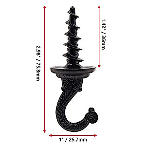 HARSKIYER 6pcs Black Ceiling Hooks, 3" / 75.5mm Ceiling Mounted Hooks Heavy Duty Swag Hook for Hanging Plants Fruit Basket Wind Chimes Lamp