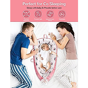 GIEFRNE Baby Lounger Baby Nest Co-Sleeping for Baby 0-12M, Soft Breathable Cotton Adjustable Newborn Bassinet Mattress Portable Infant Floor Seat Baby Registry Search (Pink)