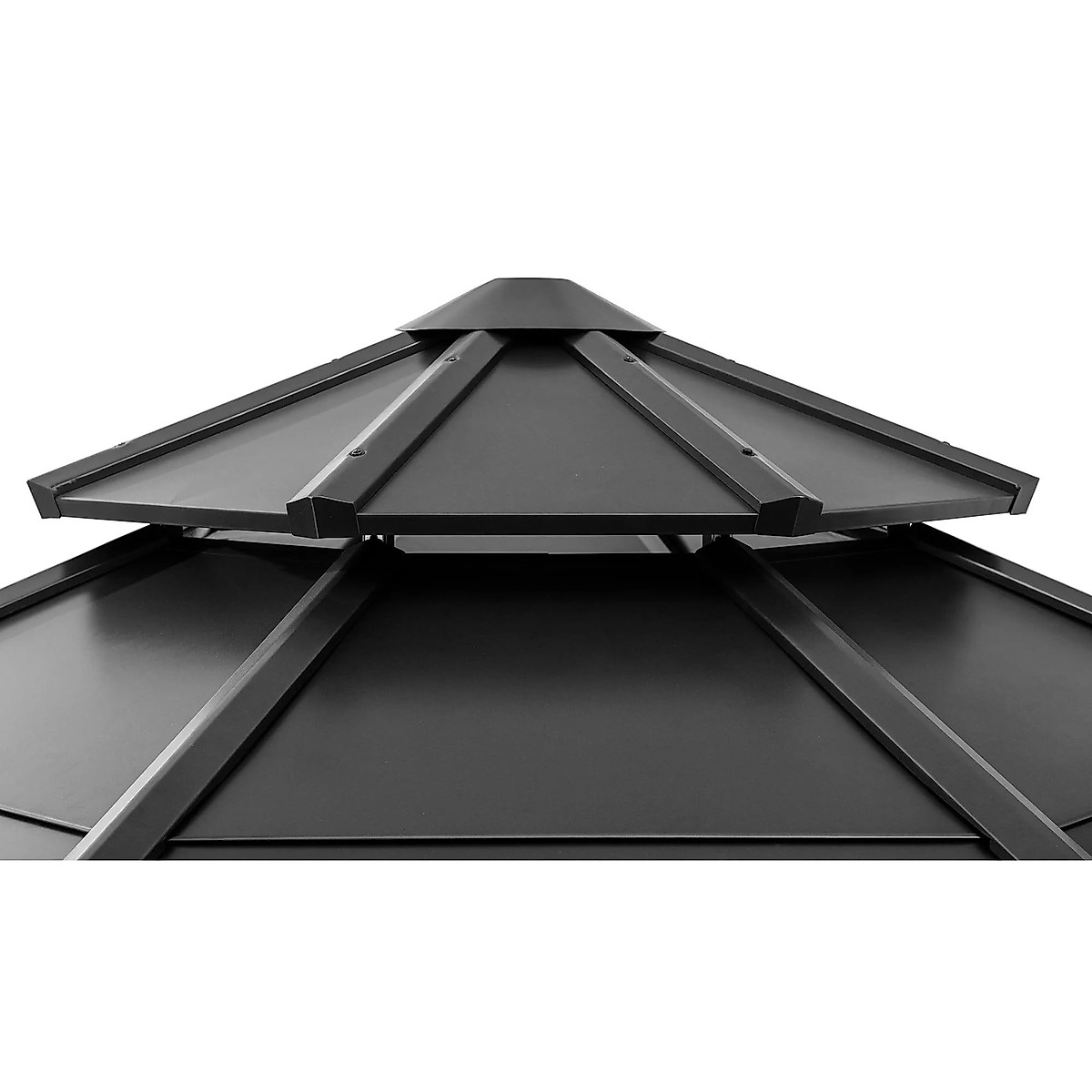 Sunjoy Ion Collection 13 x 13 ft. Cedar Framed Octagon Wood Gazebo with Brown Double Tiered Steel Hardtop Roof and Ceiling Hook for Garden, Backyard Shade