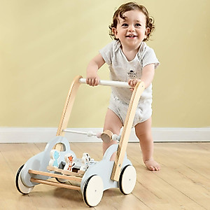 labebe Push Walker Stroller Toys,Pull Wagon for Kid,Gray Animal-Push Toy for Toddler, sit to Stand Learning Walker, 2-in-1 Activity Push Walker for Infant/Child, Wooden Play Wagon 4 Wheel Push Walker