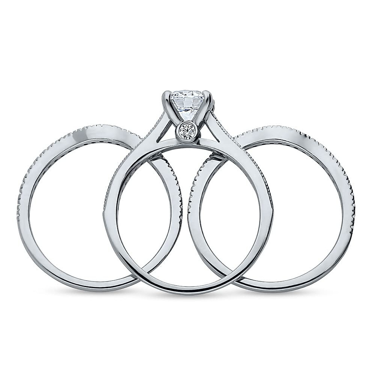 BERRICLE Sterling Silver Solitaire Wedding Engagement Rings 1 Carat Round Cubic Zirconia CZ Ring Set for Women, Rhodium Plated Size 8.5