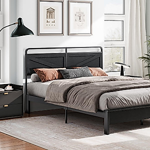 HOOBRO Wooden Panel Headboard, Queen Headboard, Minimalist Headboard with Metal Frame, Height Adjustable, Headboard with Bed Frame Adapter, Black