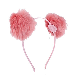 Lux Accessories Blush Faux Fur Pom Pom Ball Cat Ear Panda Costume Puff Headband