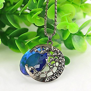 paweena Fashion Women Crystal Rhinestone Moon Pendant Long Chain Sweater Necklace Gift