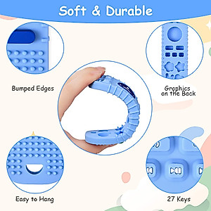 Aolso Baby Teether Toys, 2PCS Silicone Teething Toys, Remote Control Shape Teething Toys with 2PCS Pacifier Clip, Teething Relief Toys for Baby 3-24 Months, BPA-Free Baby Chew Toys(Bule&Pink)