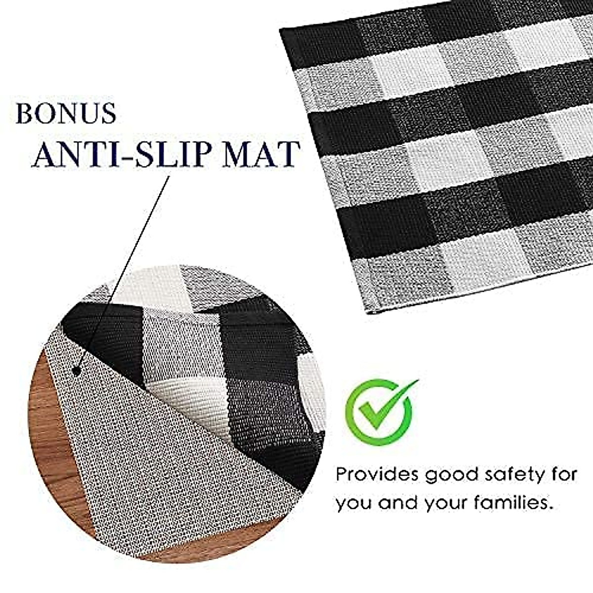 VUDECO Black and White Checkered Rug 23.5” x 52” Large Buffalo Plaid Rug Outdoor Front Porch Rug Door Mat Decor Kitchen Rug Farmhouse Style Christmas Door Mat Checkered Runner Rug