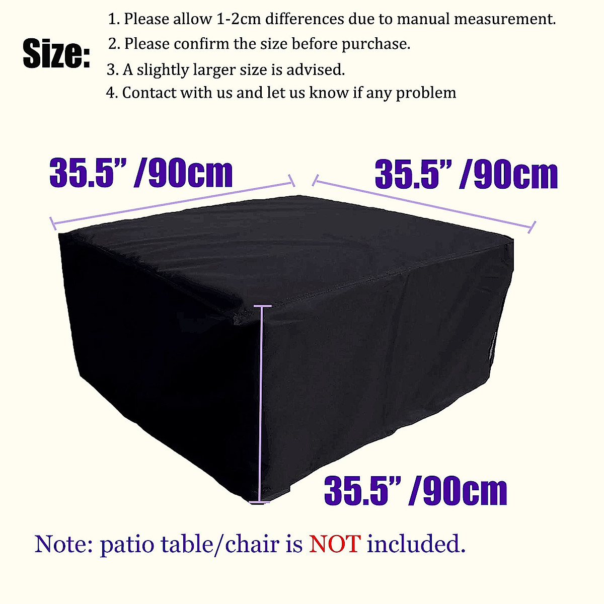 J&C Patio Furniture Cover, Outdoor Square Patio Furniture Set Covers Furniture Table Cover, Black Durable Waterproof Dust Proof Protection Covers for Garden Lawn Furniture Sets (35.5x35.in-420D)