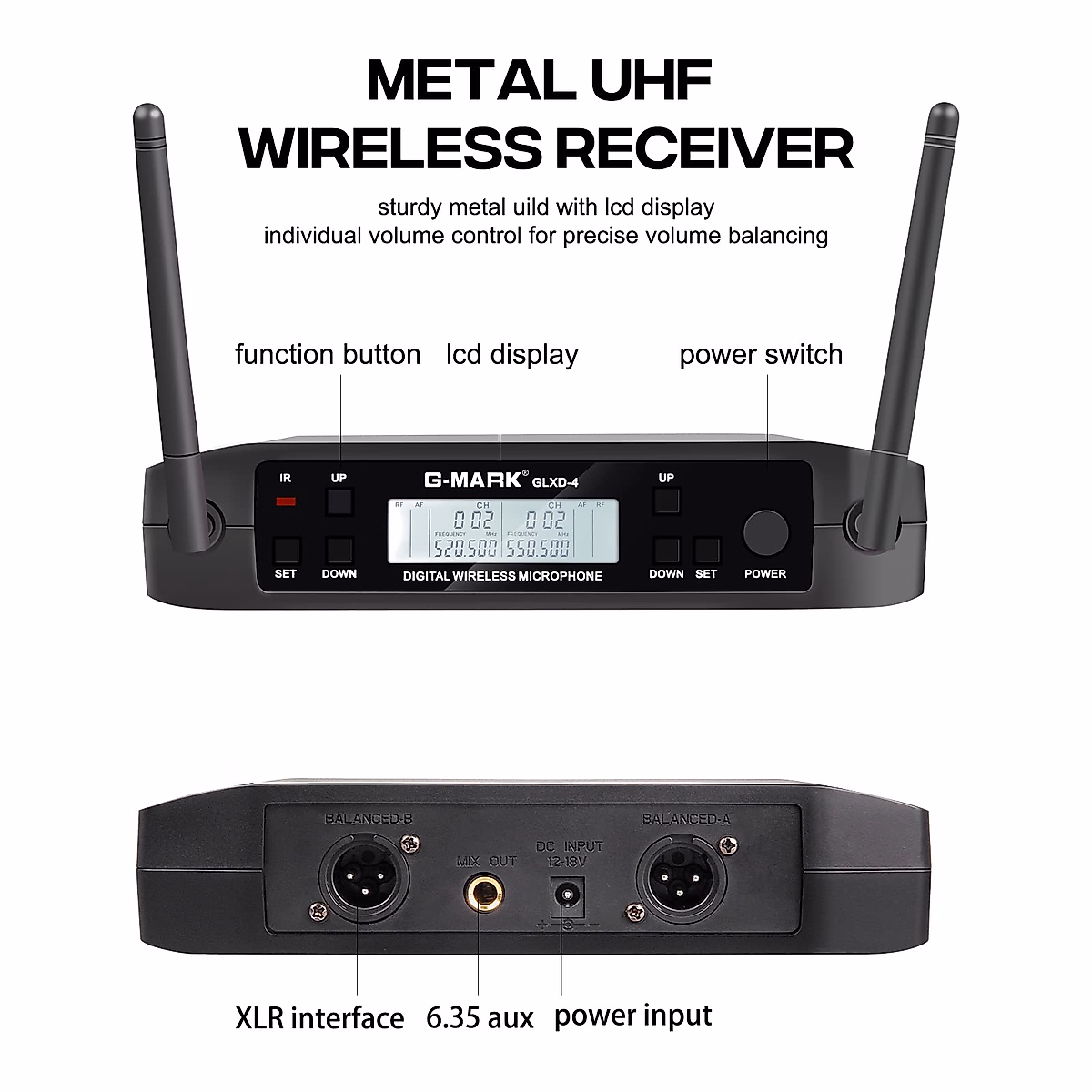 G-MARK Wireless Microphone, GLXD4 Professional Karaoke Microphone Dual UHF Cordless Dynamic Mic System, Frequency Adjustable for Meeting, Party, Church, DJ, Wedding, Home KTV Set, 200ft