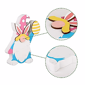 Treory Easter Decorations for The Home, 3 pcs Easter Bunny Shape Gnome Freestanding Wooden Table Centerpiece Signs Easter Gnomes for Tabletop Home Tiered Tray Decor Farmhouse for Easter Gifts