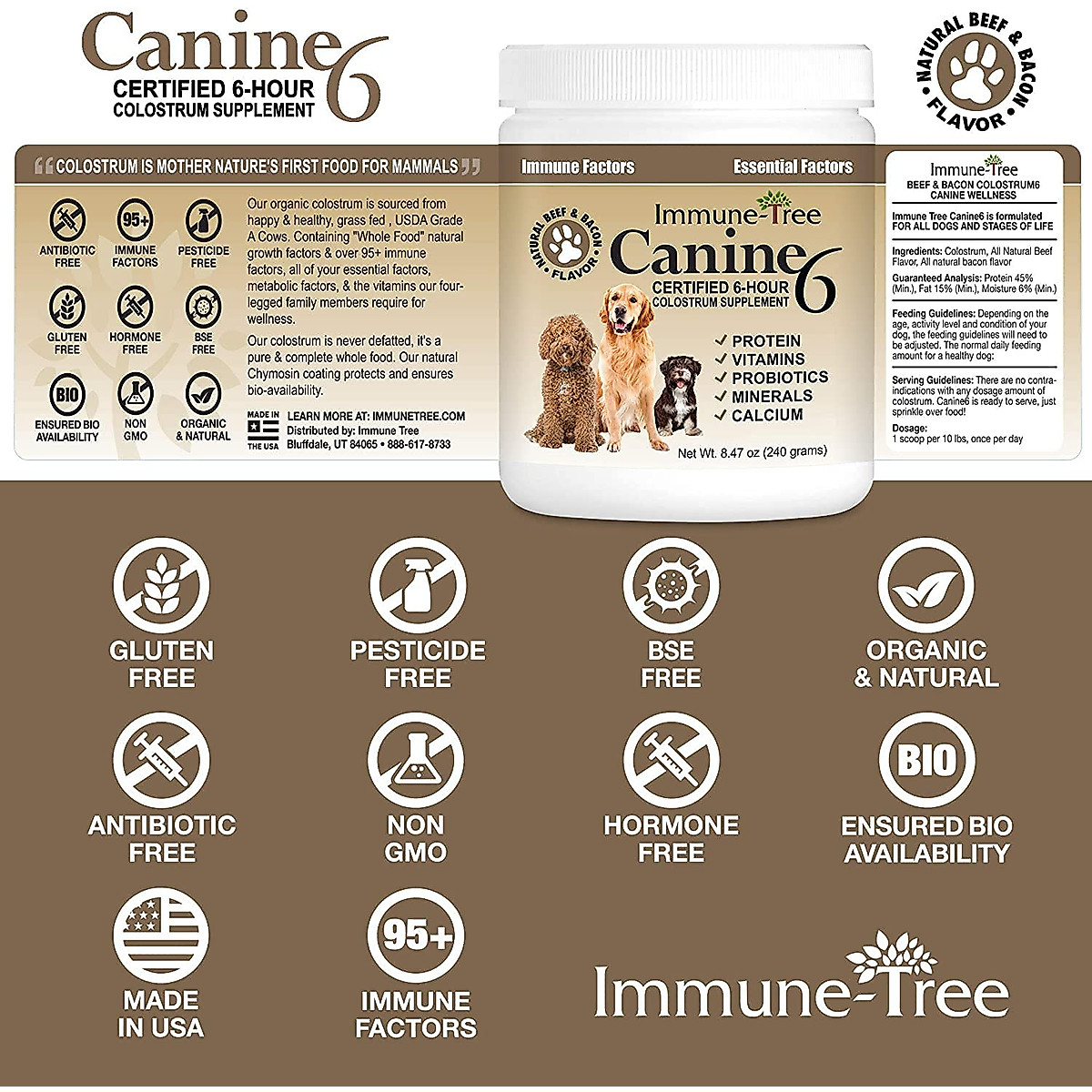 Immune-Tree Bovine Colostrum for Dogs & Puppies | Immune System Booster Supplement | Relief for Allergies, Skin Itch, & Hot Spots | Prebiotics & Probiotics Support Digestion | Made in USA (Small)