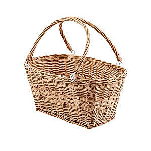 YAHUAN Rectangular Wicker Storage Baskets with Collapsible Handles, Hand Woven Wicker Basket for Shopping Picnic Garden Easter Candy