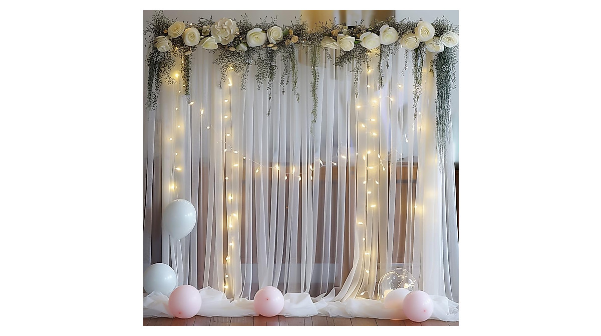 Elegant 10ft White Tulle Backdrop for Weddings & Events